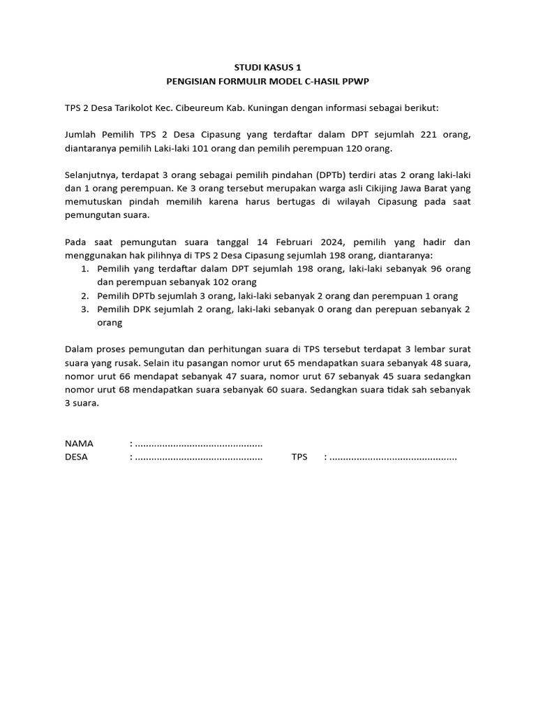 STUDI KASUS TUNGSURA (Soal Latihan Bimtek KPPS | PDF