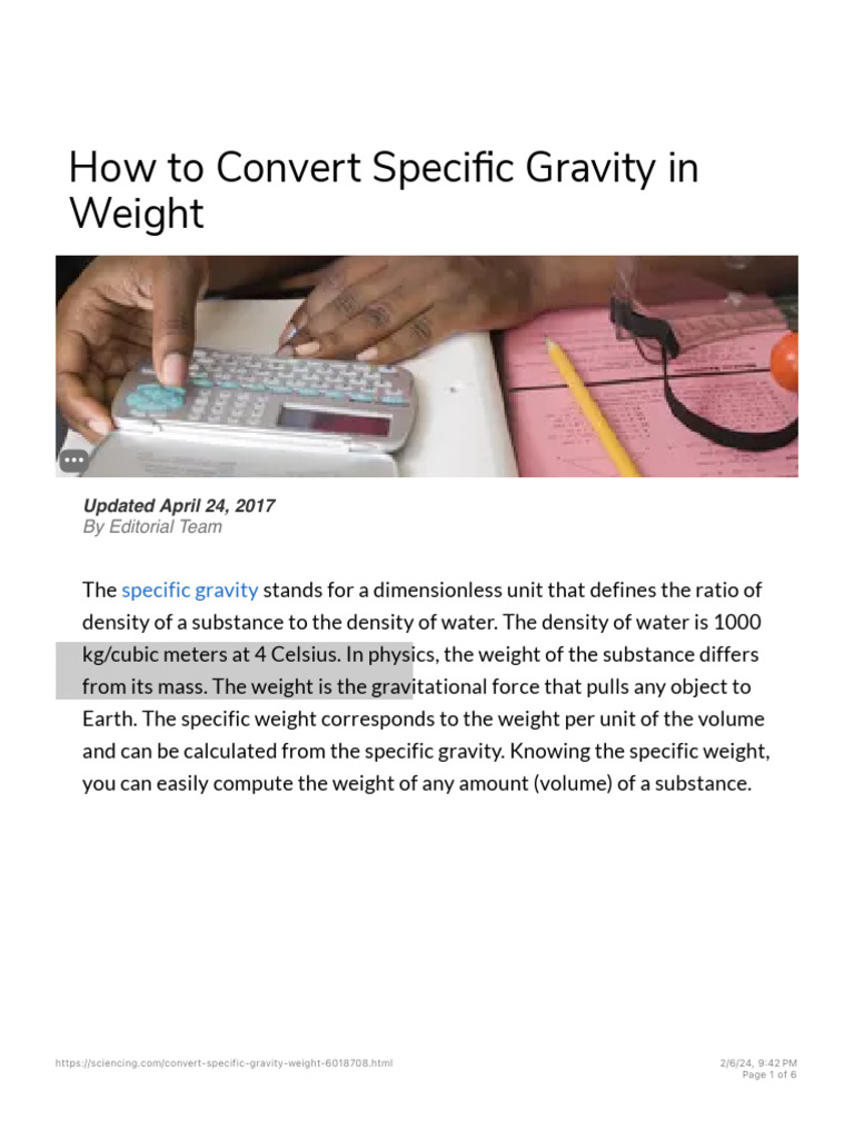 How To Convert Specific Gravity in Weight - Sciencing | PDF | Weight ...