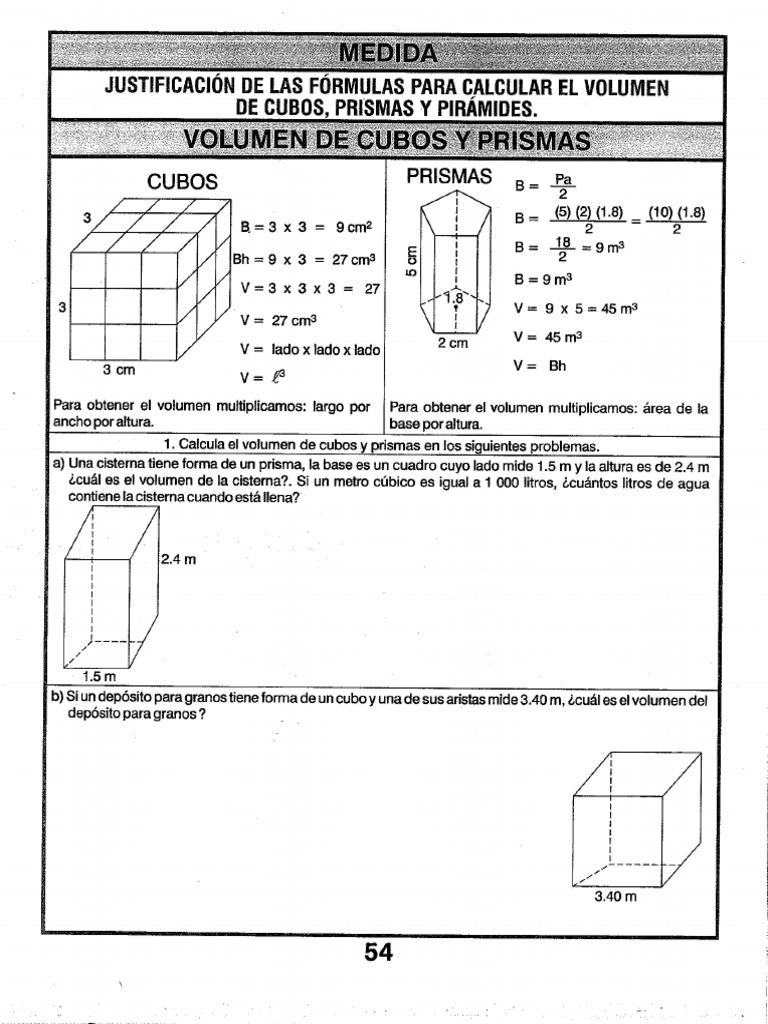 Volumen de Cubos y Prismas Tercer Grado | PDF