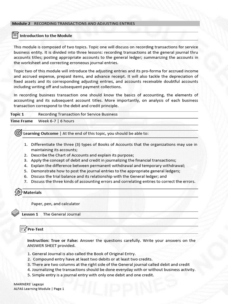Abm 1-W6.M2.T1.L1 | PDF | Debits And Credits | Expense