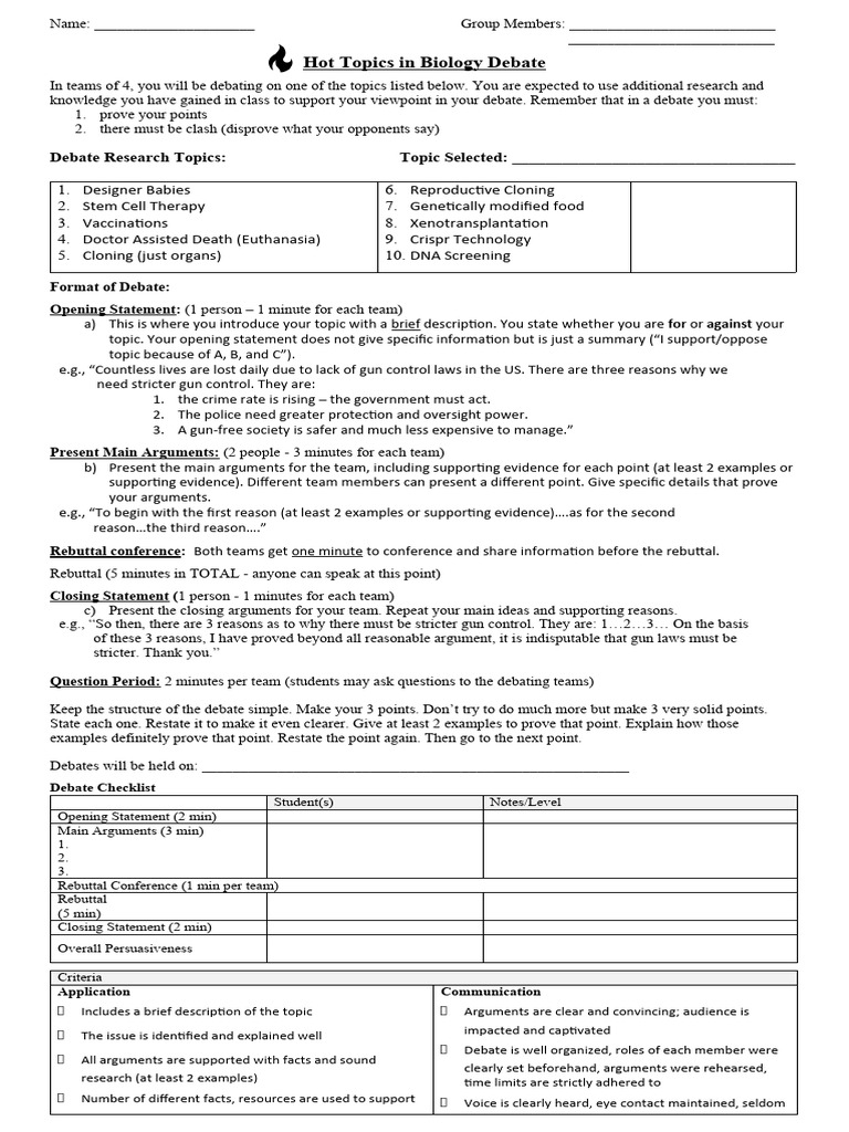 Biology Debate Topics and Guidelines | PDF | Cloning | Designer Baby
