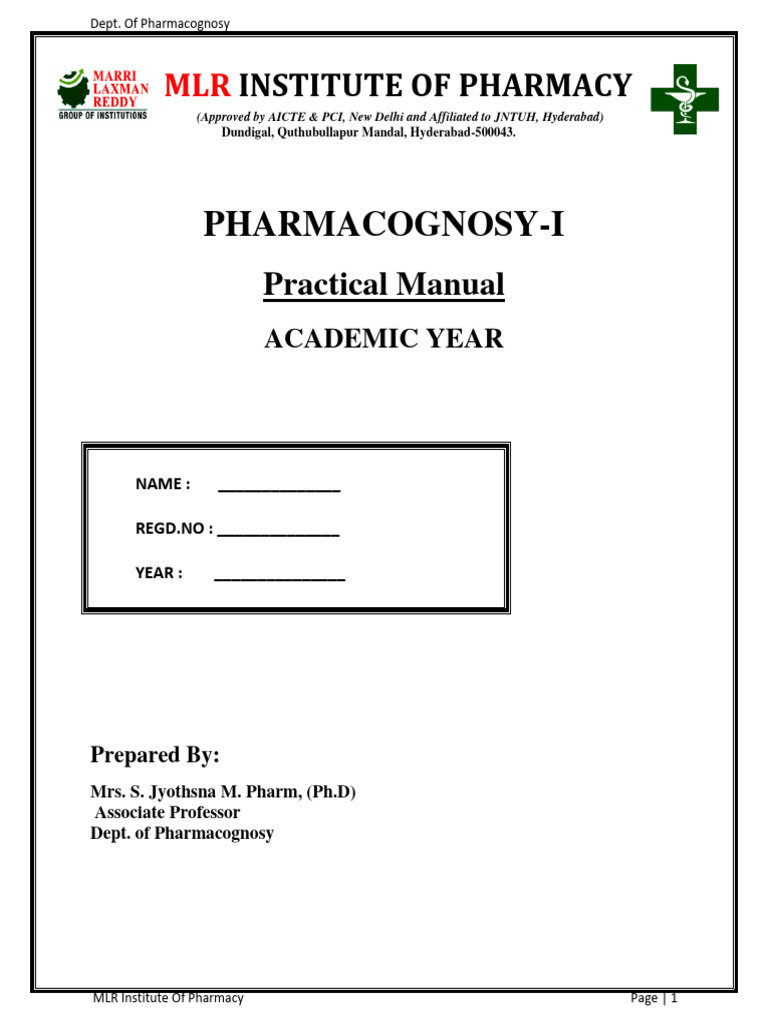 Pharmacognosy Phytochemistry I Lab Manual | PDF | Staining | Microscope