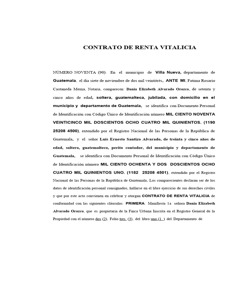Contrato de Renta Vitalicia MODIFICADO | PDF | Guatemala