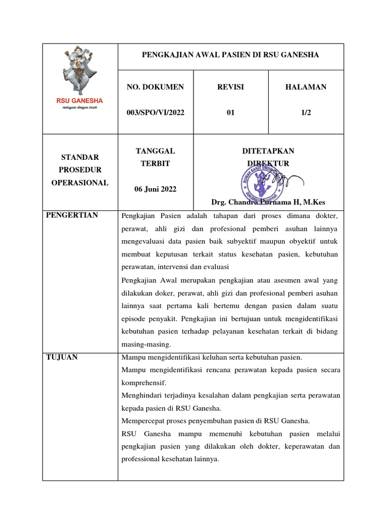 SPO Pengkajian Awal | PDF