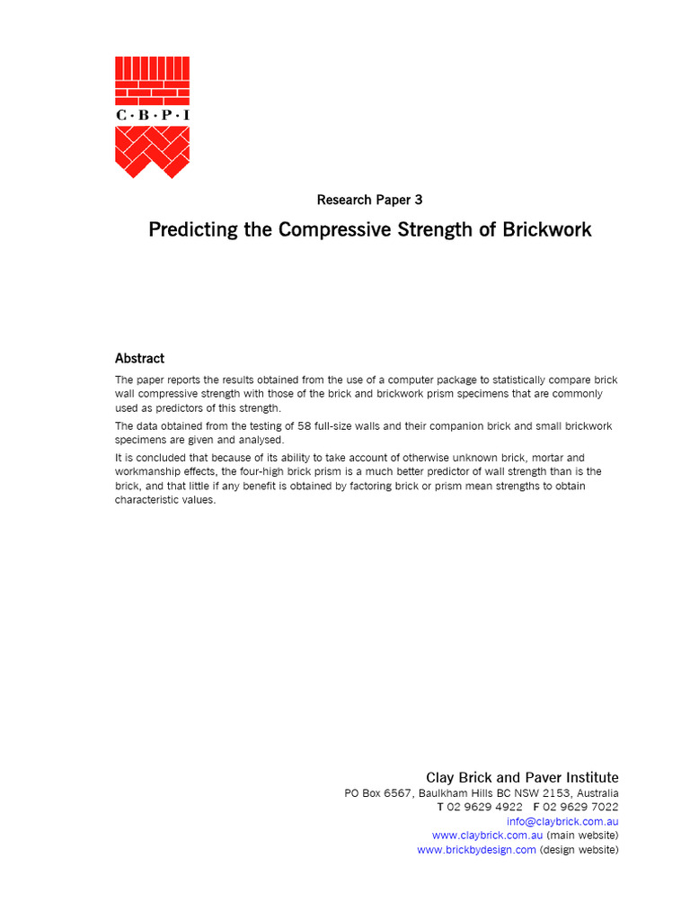 Predicting-Compressive-Strength of Brickwork | PDF | Coefficient Of ...