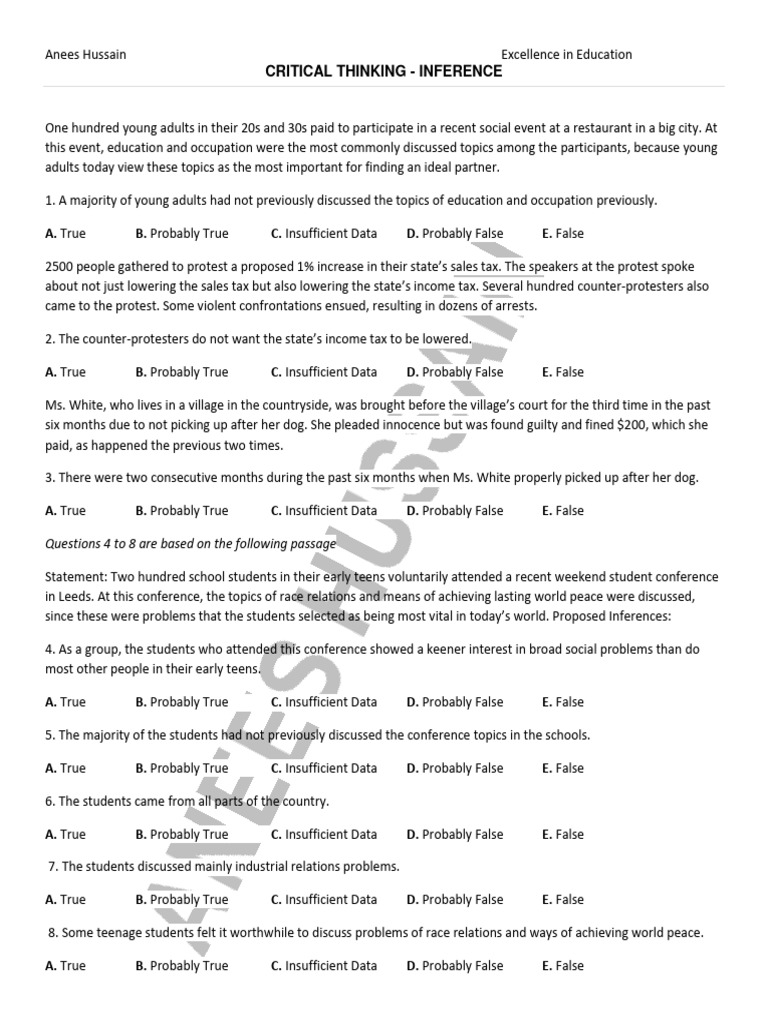 Critical Thinking - Inference | PDF | Banks | Eurozone