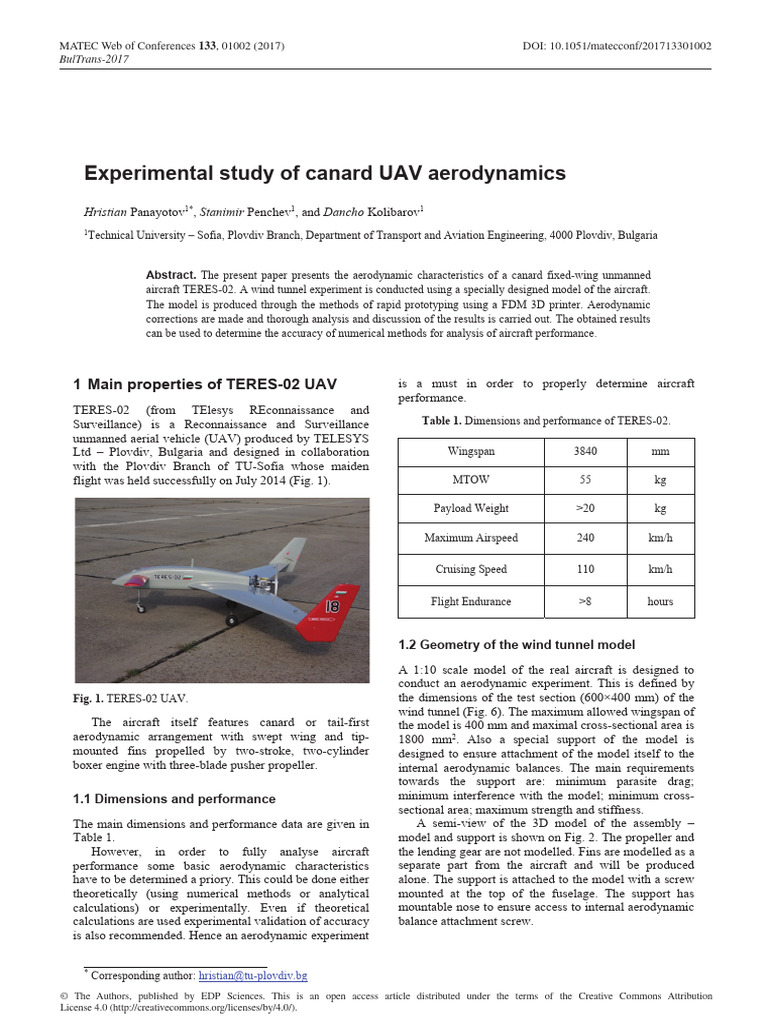 Experimental Study of Canard UAV Aerodynamics | PDF | Wind Tunnel ...