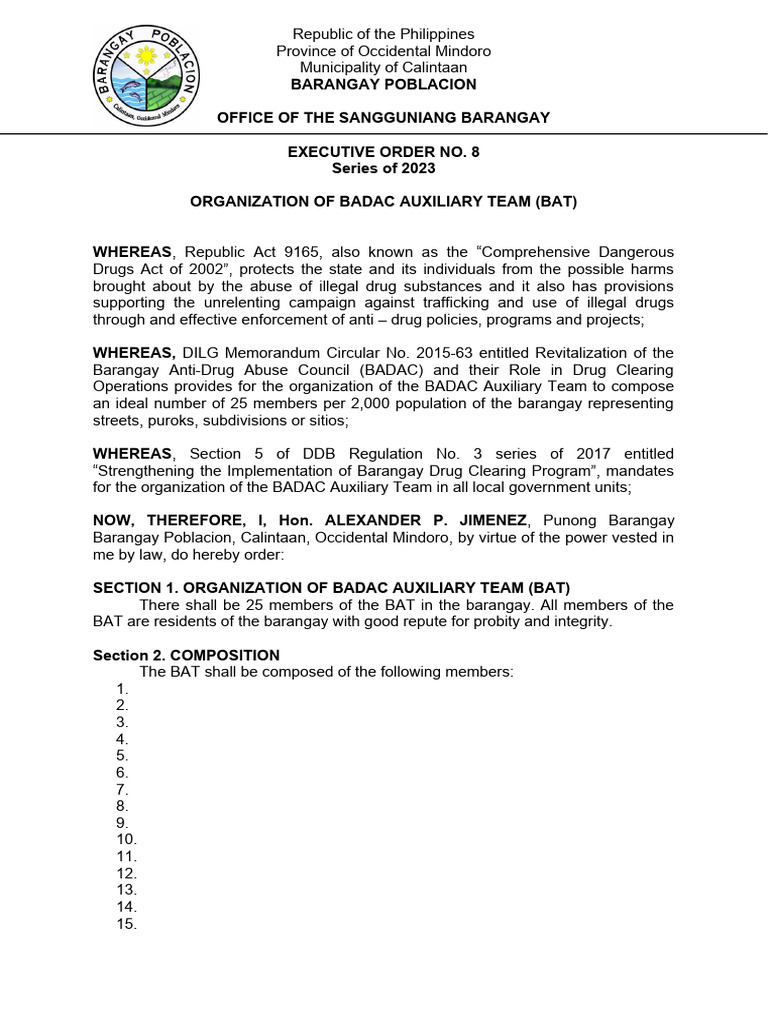 Eo #8. Badac Auxilliary Team | PDF | Government | Crimes