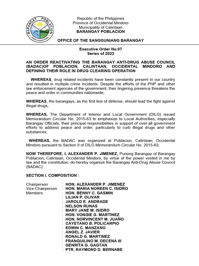 EO #7. BADAC Reactivation | PDF | Government | Justice