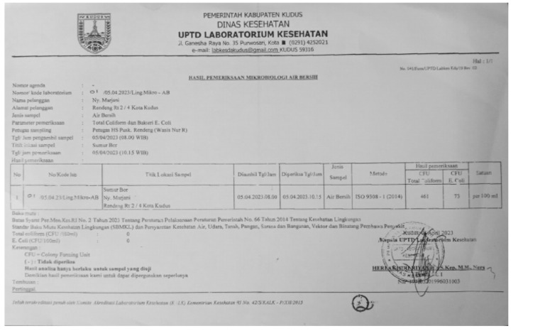 hasil pemeriksaan air | PDF hasil pemeriksaan air | PDF