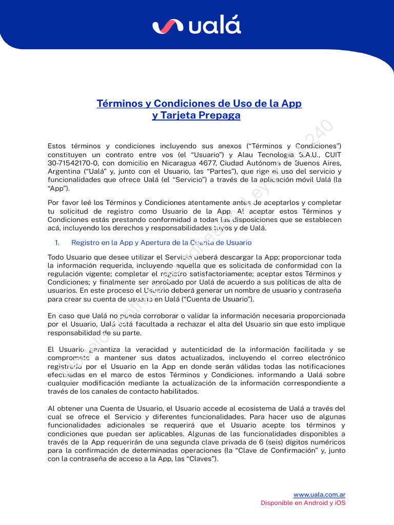 Versio N Final 30.10.23 - TyC Uso de La App y Tarjeta Prepaga - V. WEB ... Versio N Final 30.10.23 - TyC Uso de La App y Tarjeta Prepaga - V. WEB ...