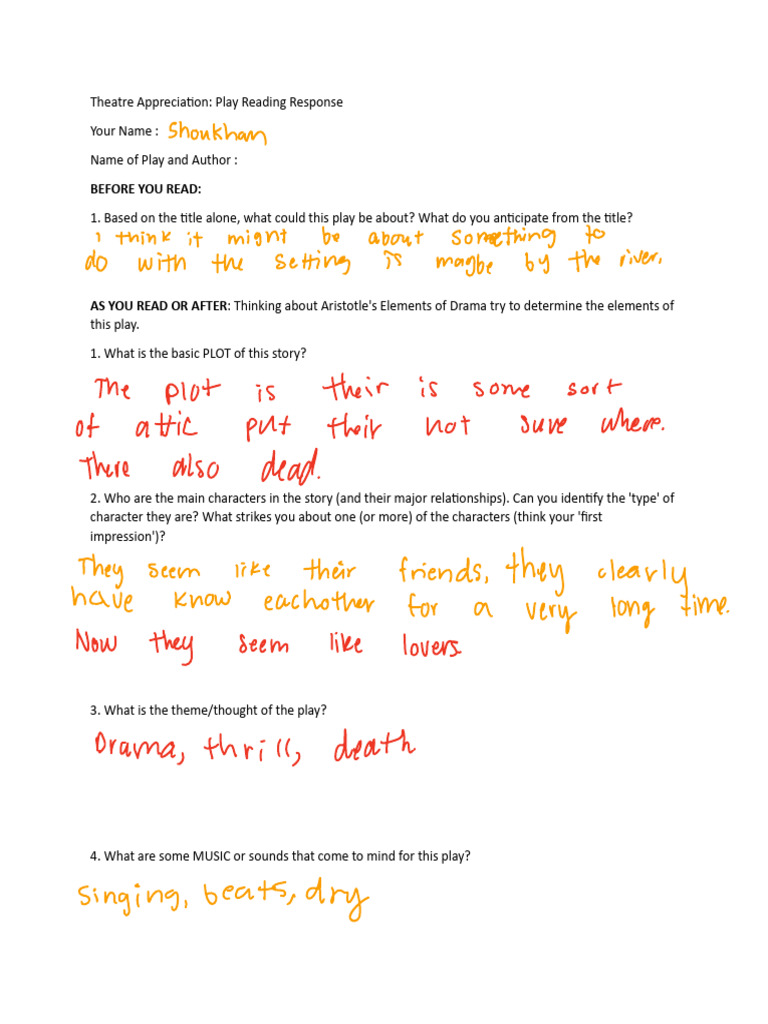 Theatre Appreciation Play Reading Response | PDF