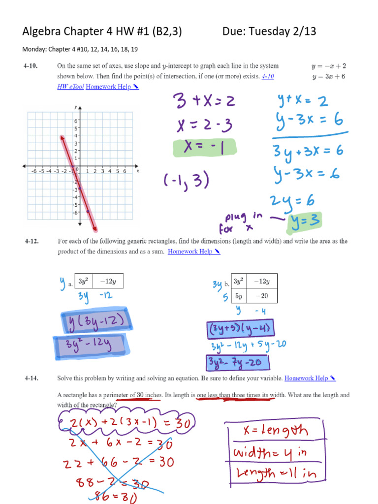 Algebra Chapter 4 HW #1 (B2,3) | PDF
