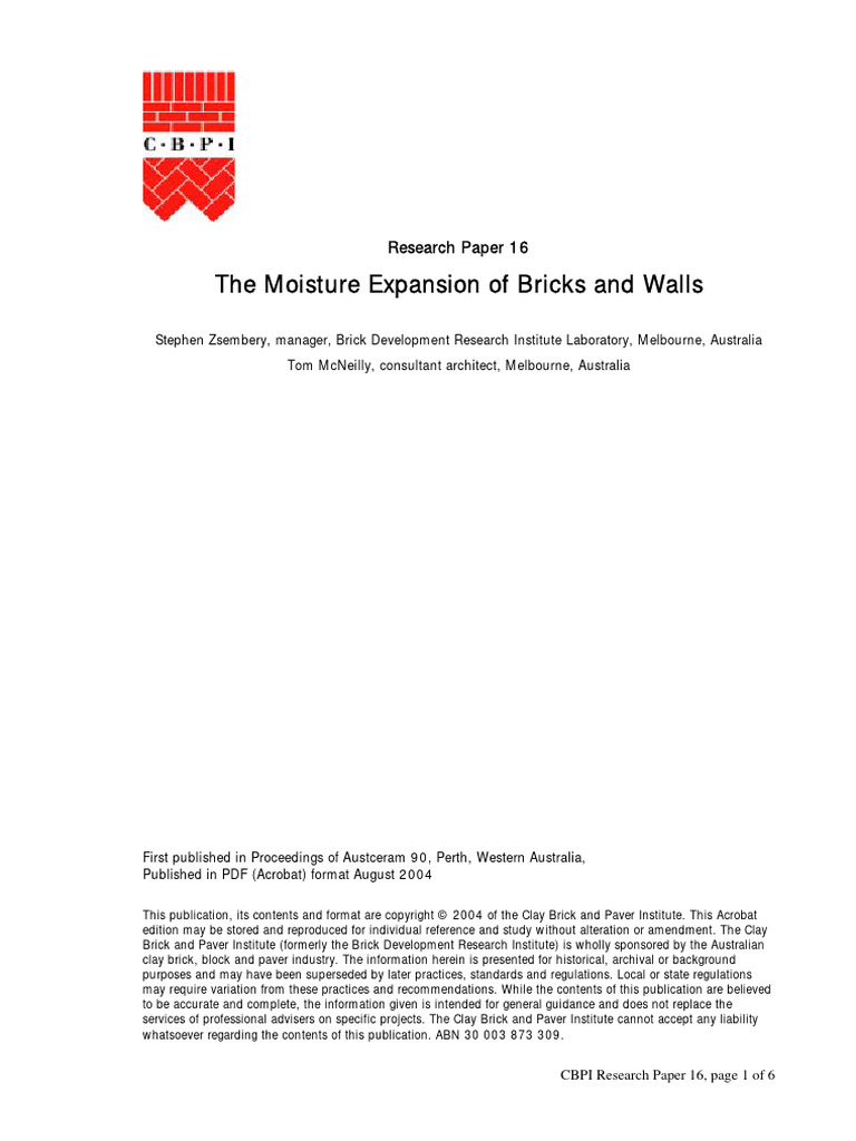 Moisture Expansion of Bricks Walls | PDF | Brick | Wall
