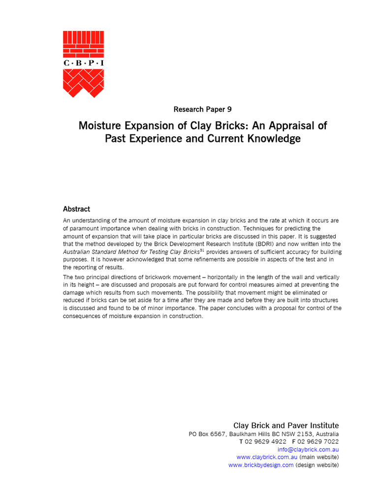 Moisture-Expansion-Of Clay Bricks An-Appraisal | PDF | Brick | Concrete