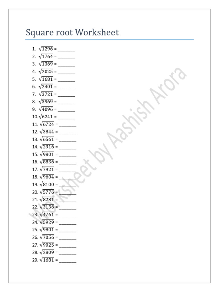 Square Root Worksheet | PDF | Mathematics | Elementary Mathematics
