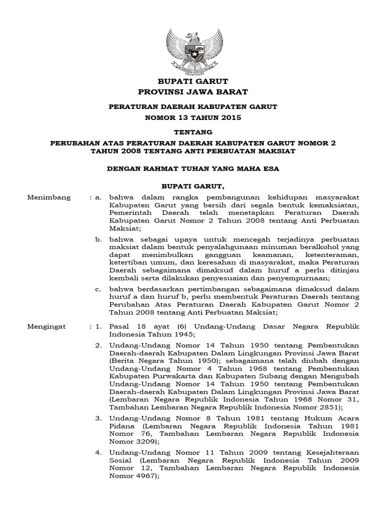 Revisi Perda Anti Maksiat Garut 2015 | PDF