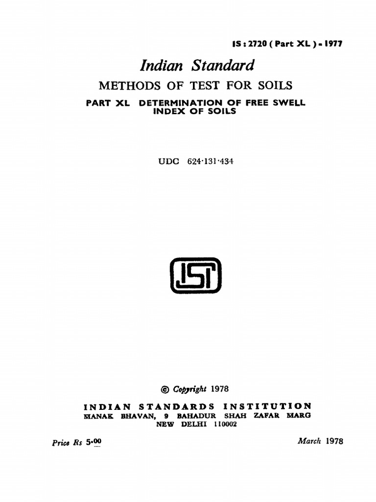 IS 2720 Pt.40-1977 - 7134 (Swell Test) | PDF
