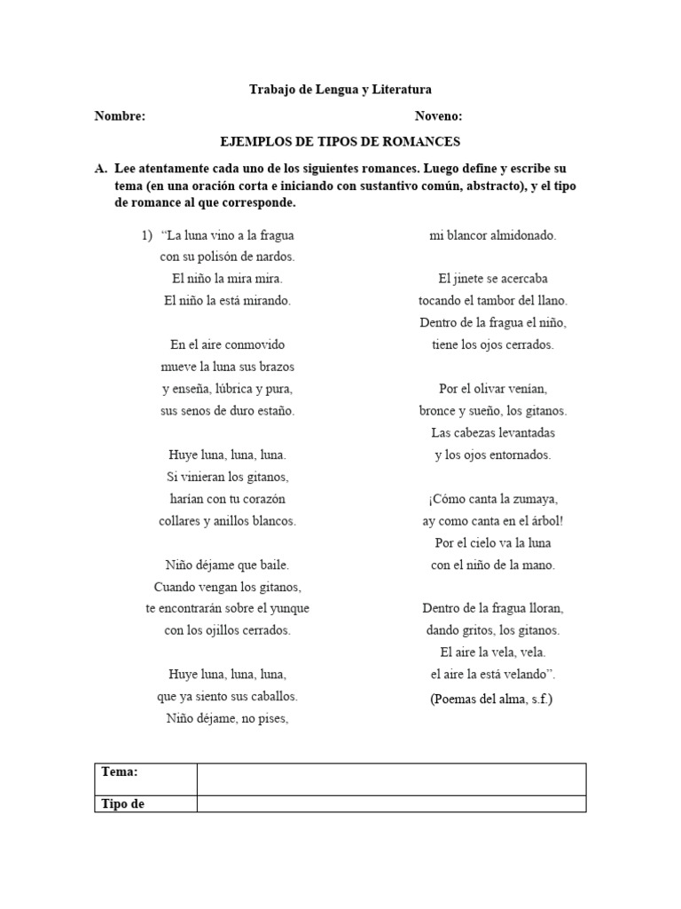 Ejemplos de Romances Lírico y Poético | PDF