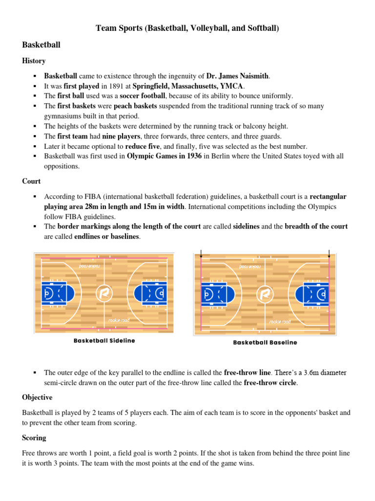 Team Sports (Basketball, Volleyball, and Softball) Lecture | PDF ...