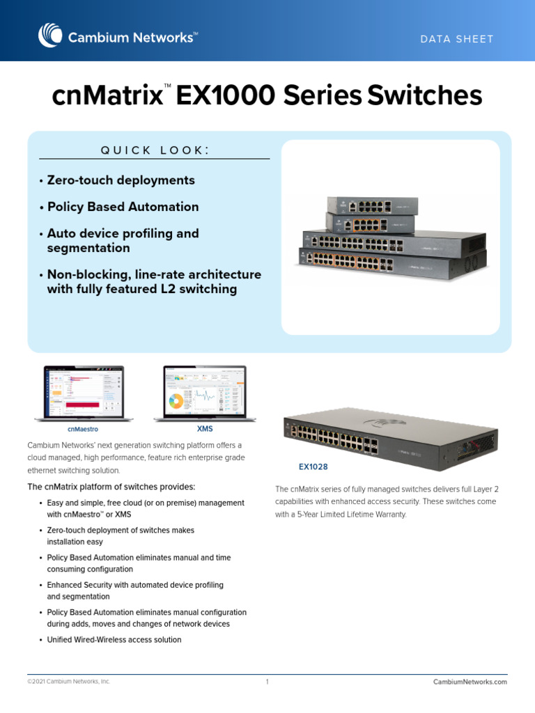 Cambium Networks Data Sheet Cnmatrix EX1000 Series | PDF | Transport Layer Security | Radius