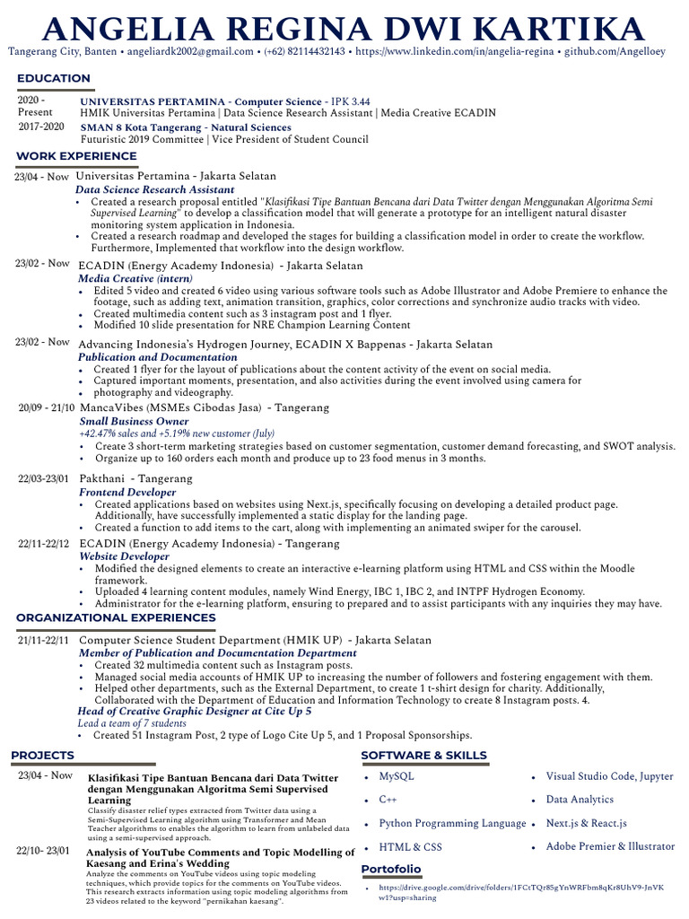 Angelia Regina Dwi Kartika - Pertamina University CV | PDF | Educational Technology | Computer ...