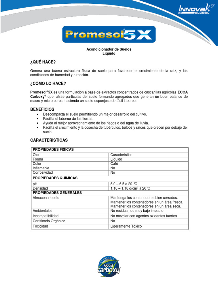 Ficha Técnica Promesol 5X | PDF | Suelo | Riego