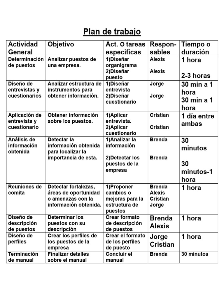 Plan De Trabajo Pdf