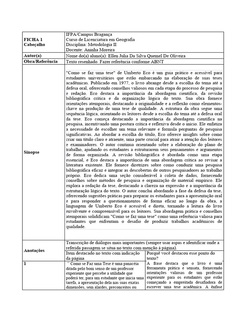 Modelo de fichamento_versão 2024 | PDF | Abstract (resumo) | Livros