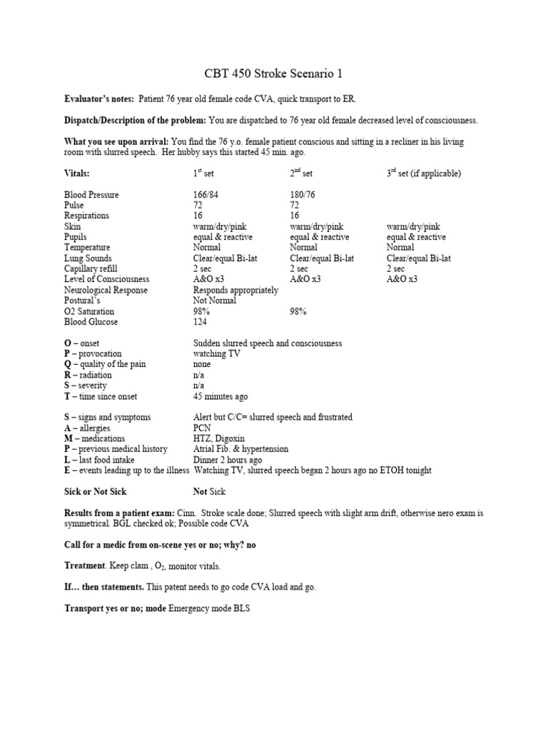 Stroke Scenarios | PDF | Stroke | Human Diseases And Disorders