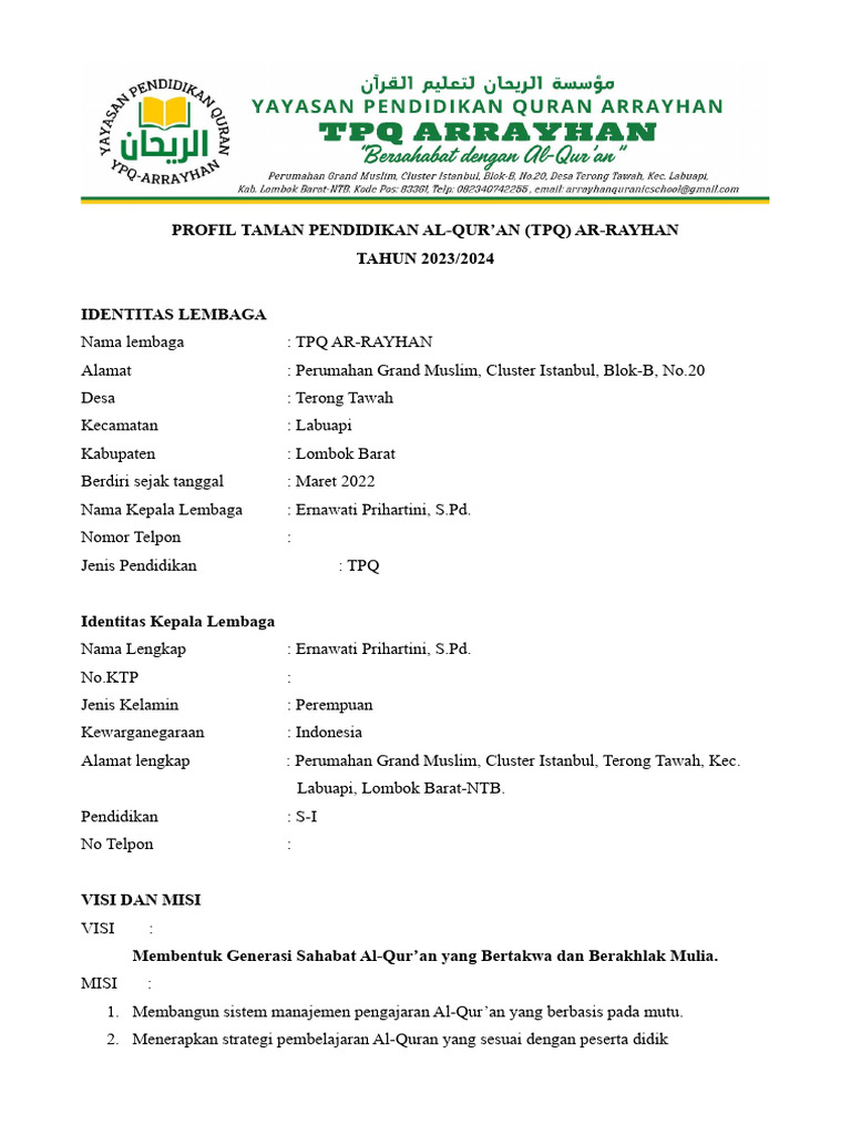 Profil TPQ Ar-Rayhan 2023/2024 | PDF