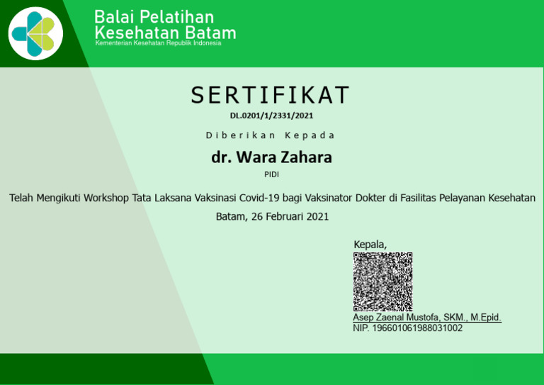 Sertifikat-Dr. Wara Zahara - Sign | PDF