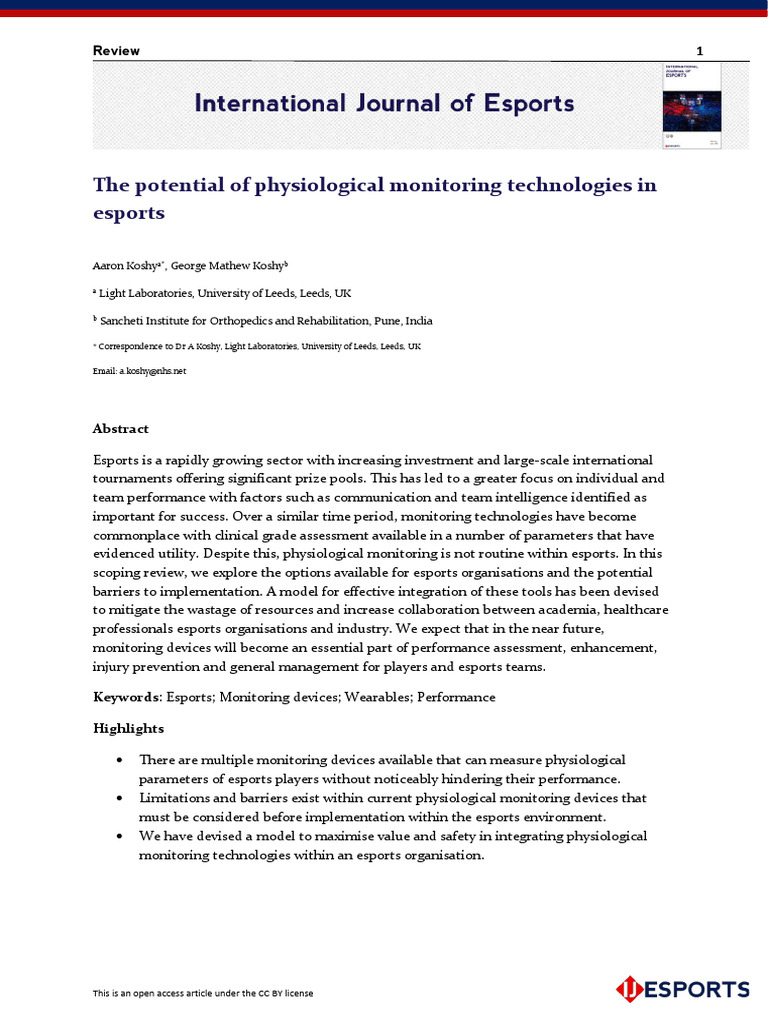 Esports and Physiological Monitoring Insights | PDF | Monitoring ...