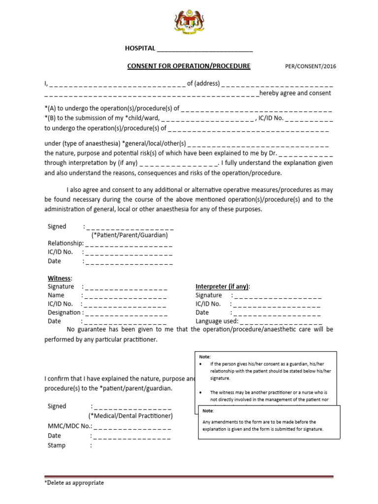 CONSENT PROCEDURE - English - Oct2016 | PDF | Informed Consent | Anesthesia