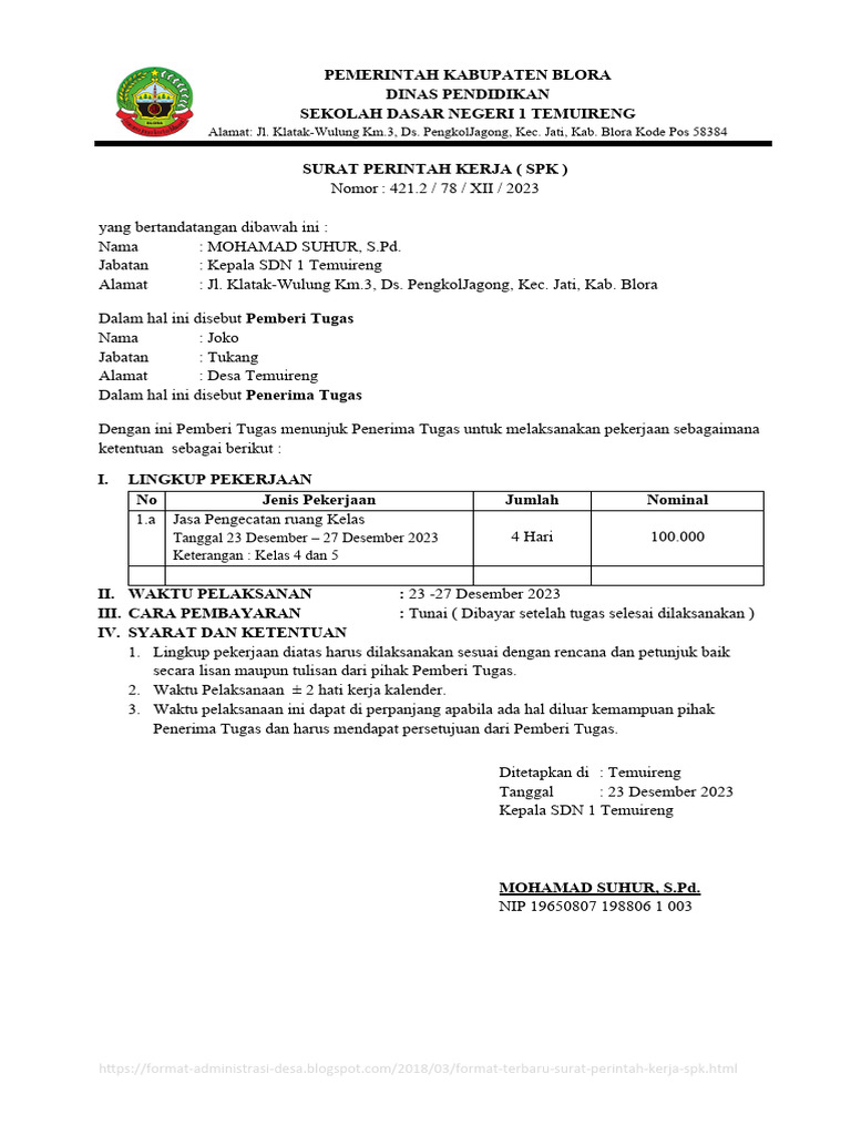 FORMAT BARU SPK TUKANG DANA Bos | PDF