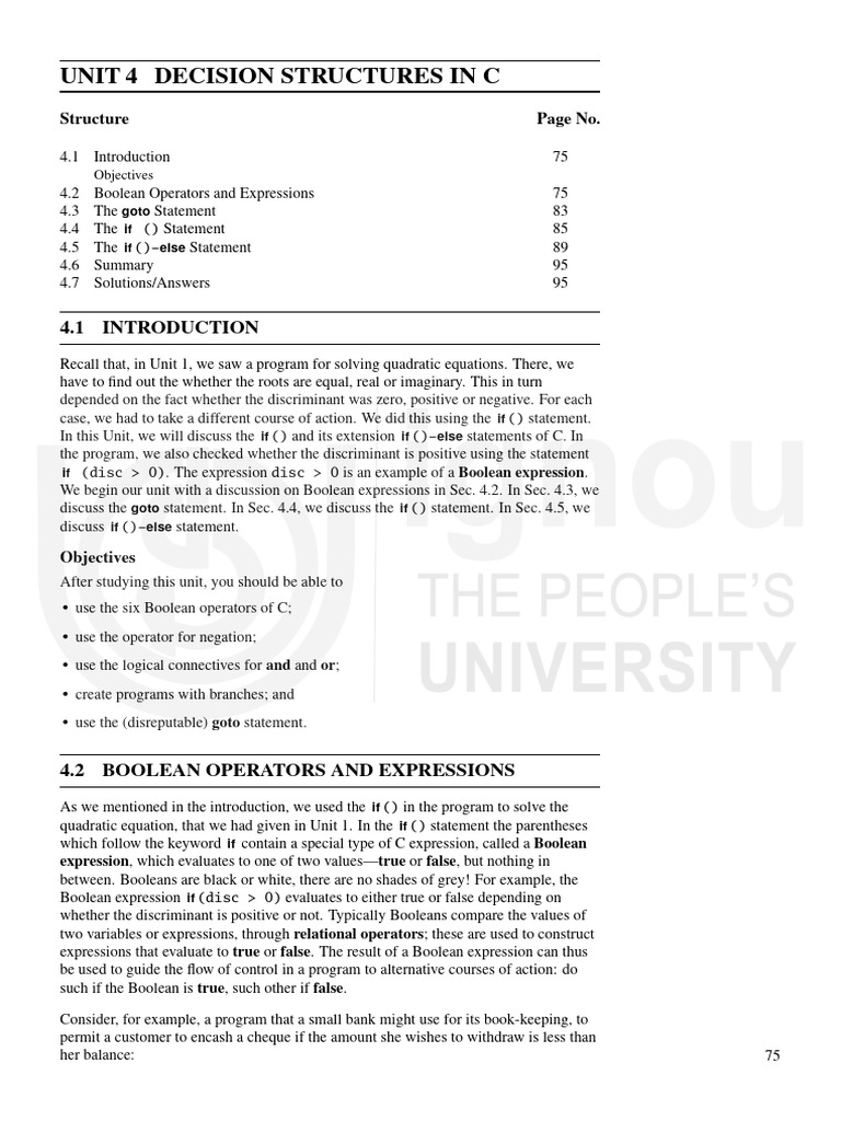 Unit 4 | PDF | Boolean Data Type | Control Flow