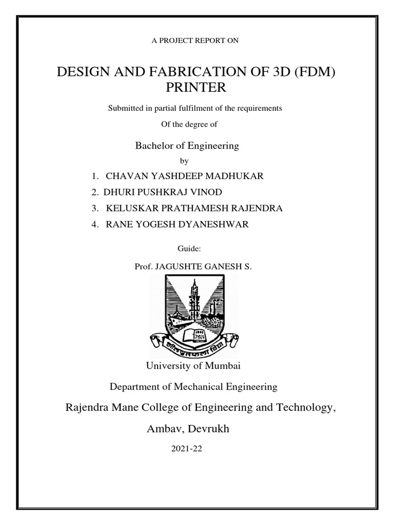 Field Project Report - 2022 | PDF | 3 D Printing | Printer (Computing)
