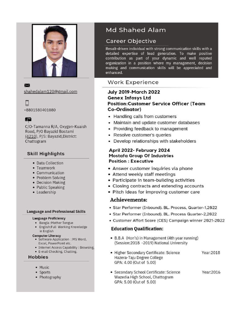 CV of MD Shahed Alam | PDF