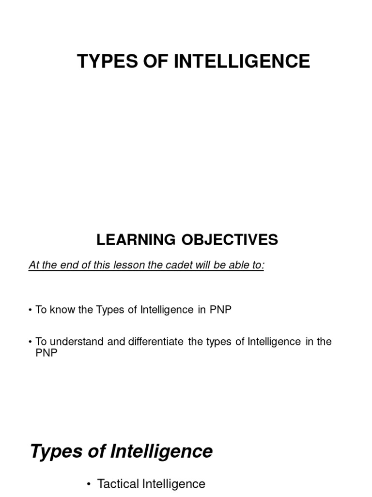 PNP Intelligence Types Explained | PDF | Military Intelligence | Securities