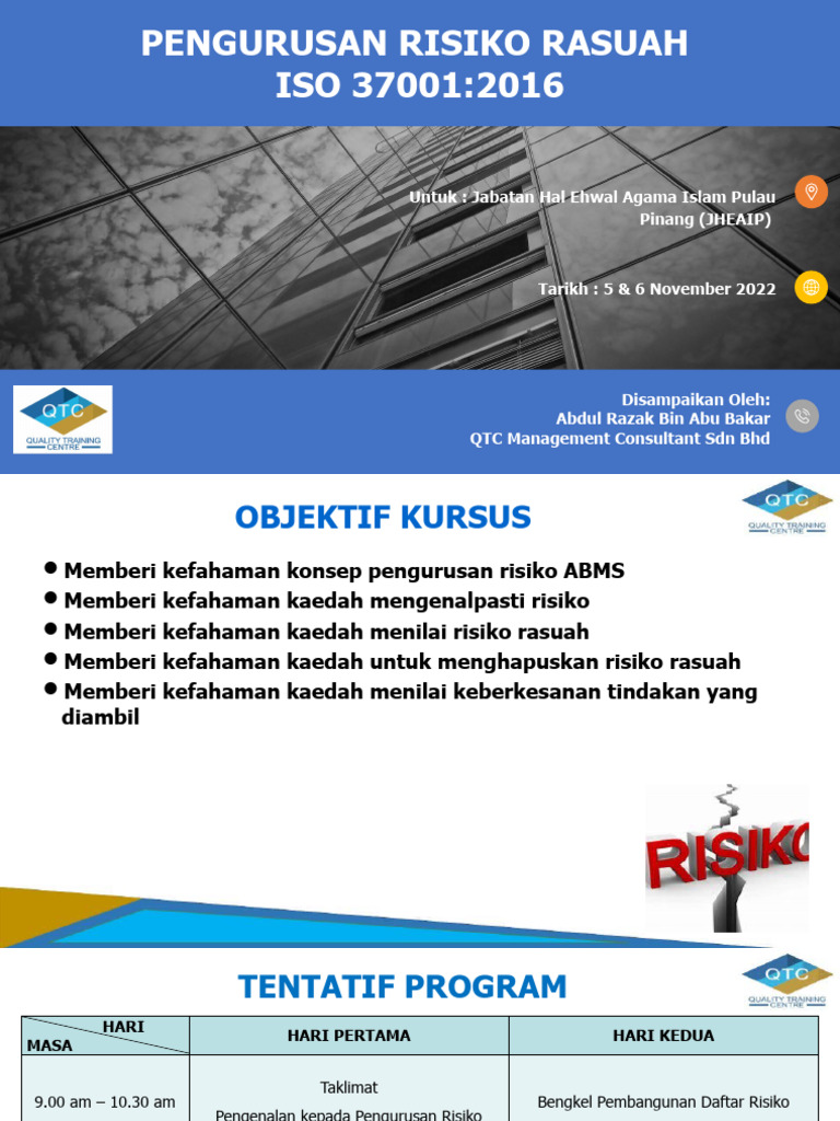 Kursus Pengurusan Risiko Rasuah ISO 37001 | PDF