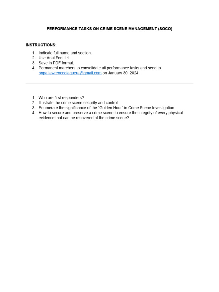 Performance Tasks On Crime Scene Management | PDF