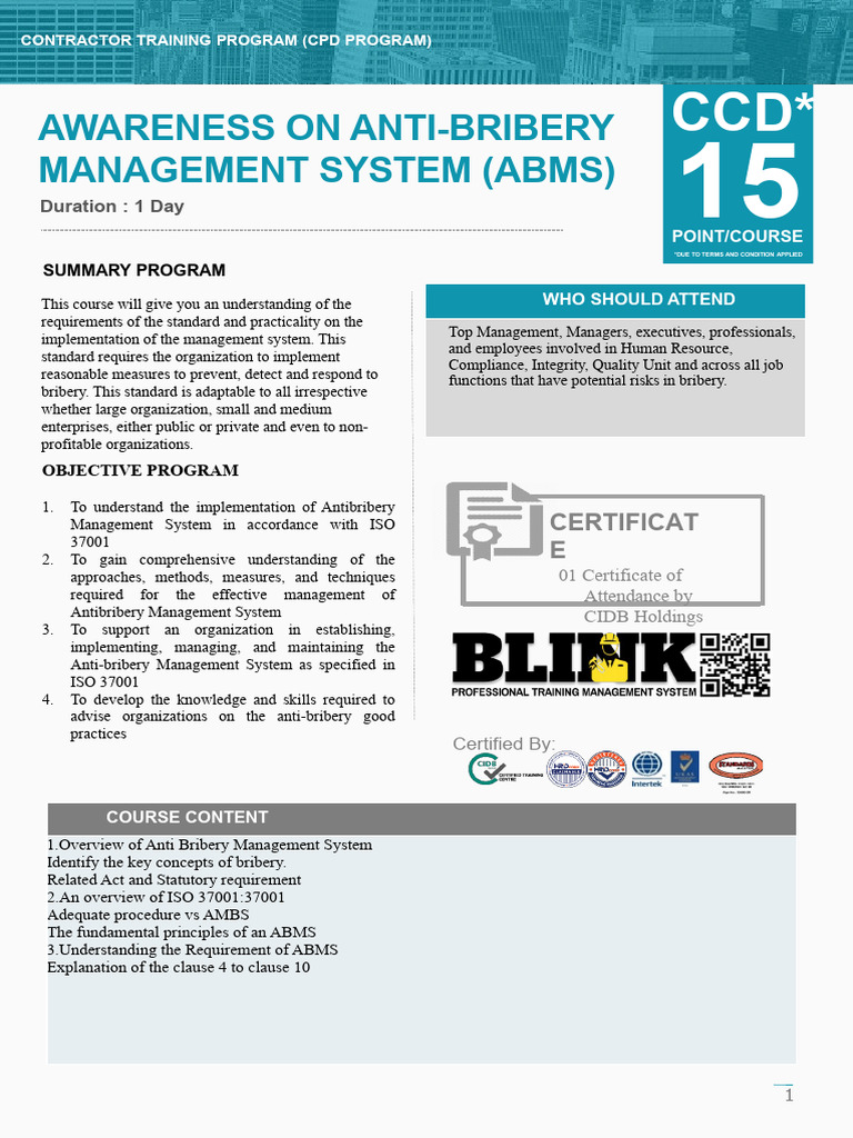 Awareness On Anti-Bribery Management System (Abms) | PDF | Bribery ...