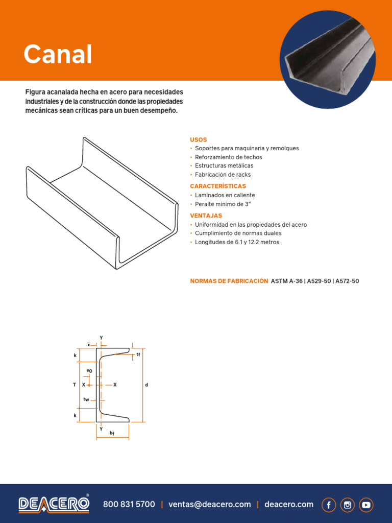 Canales Estructurales Deacero Ficha Tecnica | PDF | Rieles | Materiales