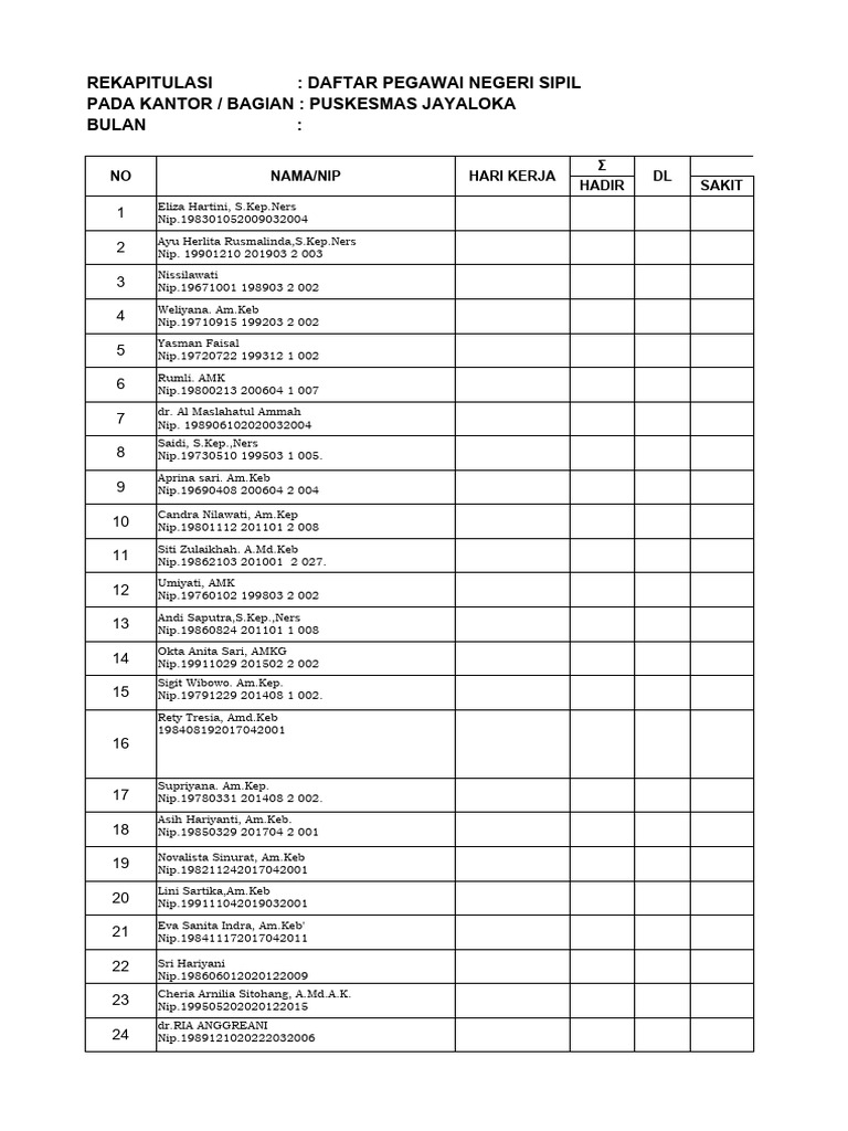 Format Absen Jayaloka | PDF