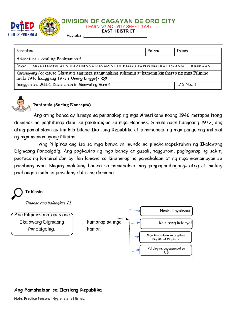 Q3 AP6 Learning Activity Sheets Week1 | PDF