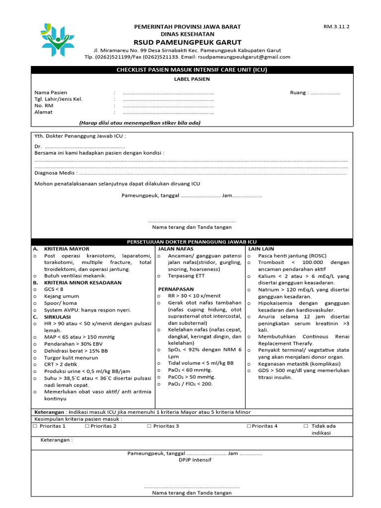 Checklist Pasien Icu | PDF Checklist Pasien Icu | PDF