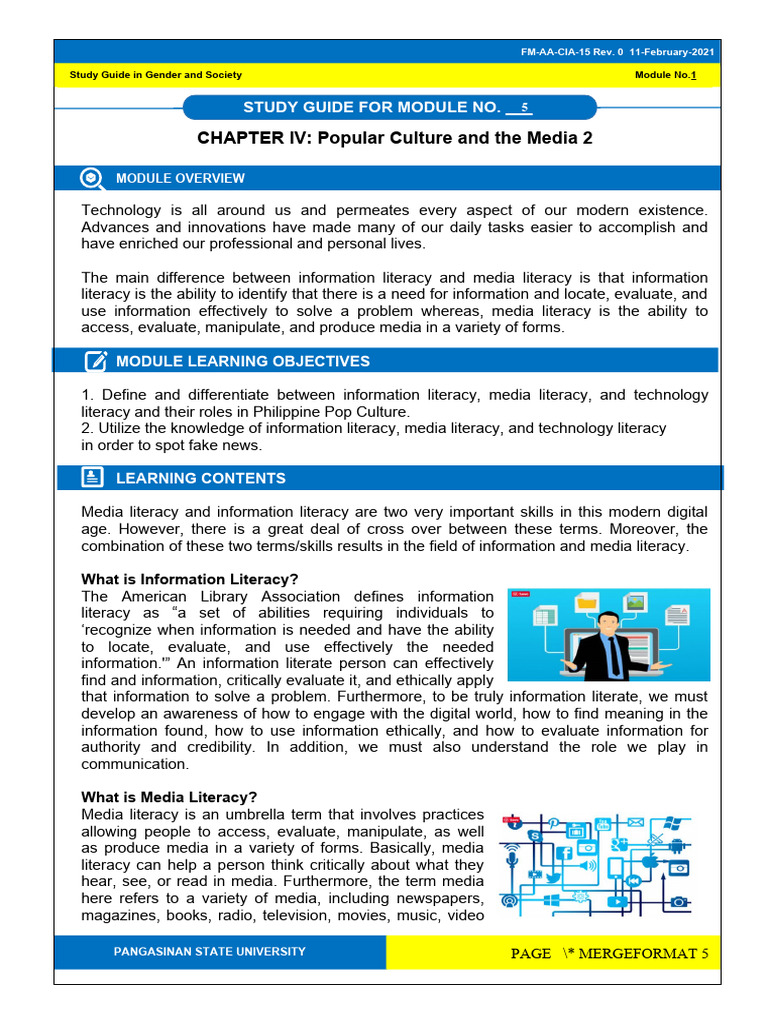 GEE 3 MODULE 5 Popular Culture and The Media 2 Copy 1 | PDF | Information Literacy | Mass Media