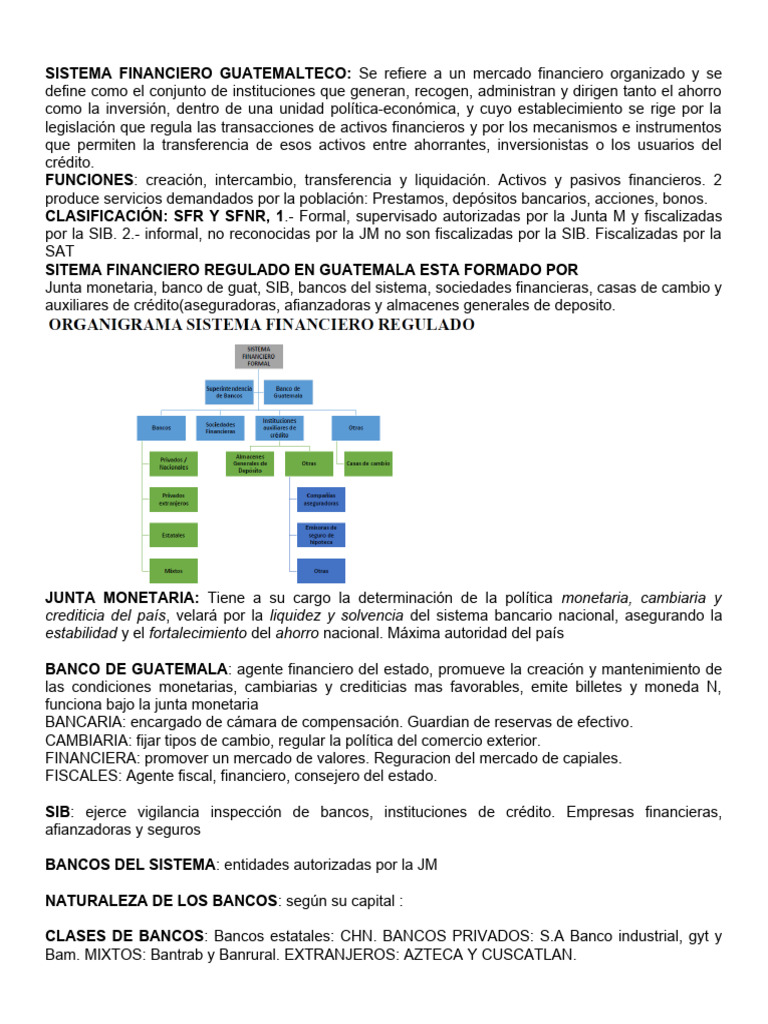Sistema Financiero Guatemalteco | PDF | Bancos | Sistema financiero
