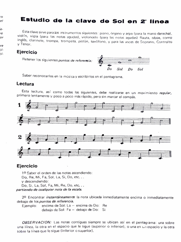 Ejercicios de Solfeo en Clave de Sol | PDF | Clave | Instrumentos musicales