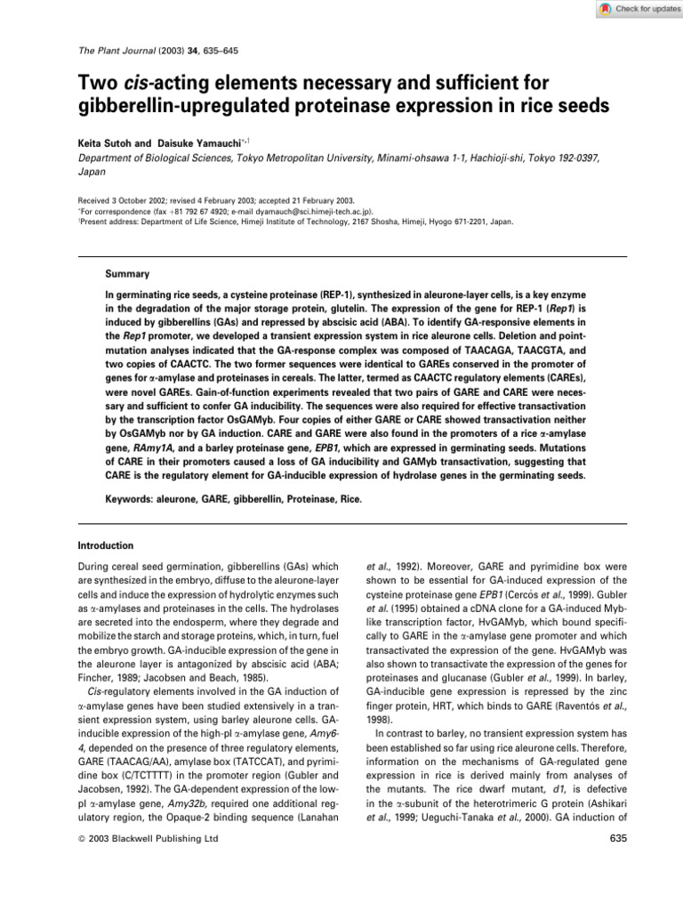 The Plant Journal - 2003 - Sutoh - Two Cis Acting Elements Necessary ... The Plant Journal - 2003 - Sutoh - Two Cis Acting Elements Necessary ...